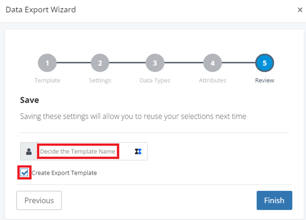 How do I save my export configuration as a template?