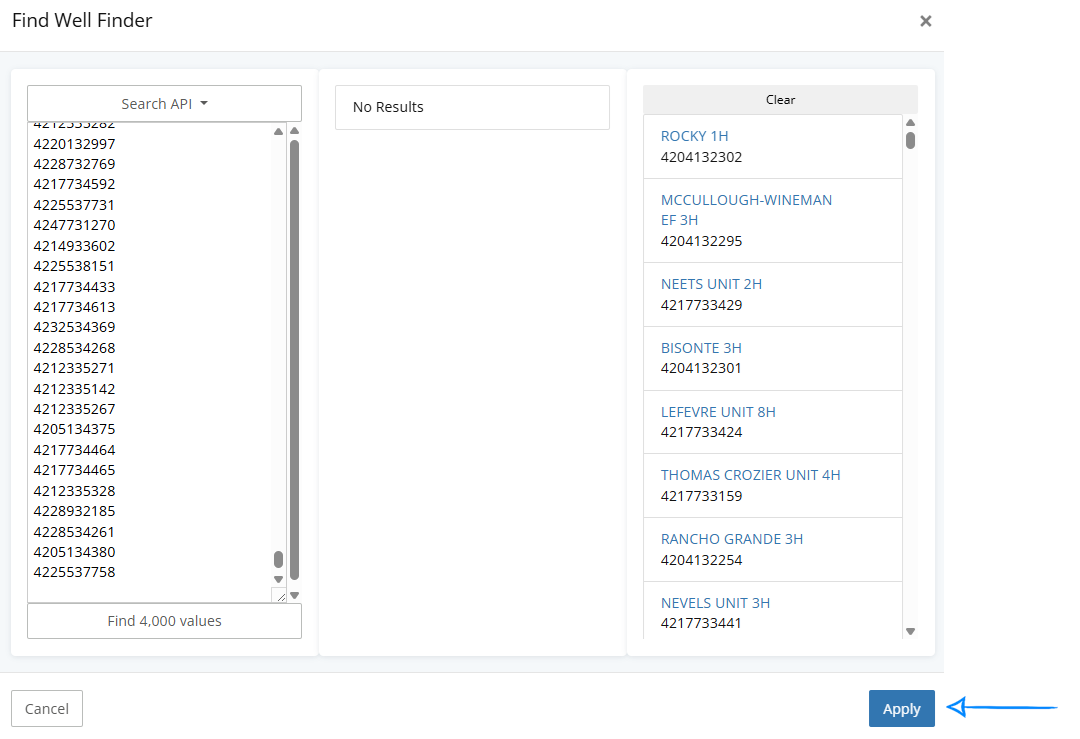 How do I search by multiple API numbers?