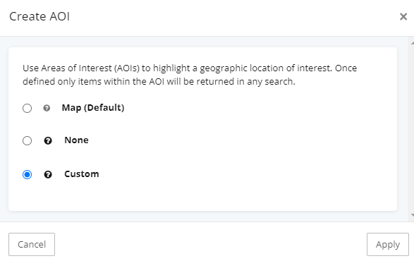 How do I create a custom AOI map search?